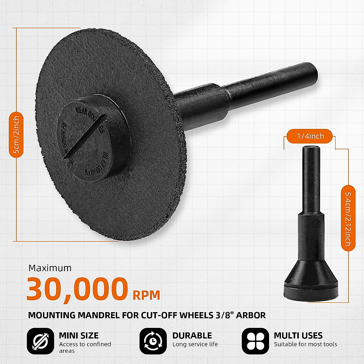 SI FANG 2 Inch Die Grinder Cut-Off Wheel and 3/8in Arbor Hole 1/4in Stem Mounting Mandrel Holder Accessories, for Air Grinders Drill Rotary Tool, Mini Metal Cutting Wheels Cutter Discs 11 Pack Set