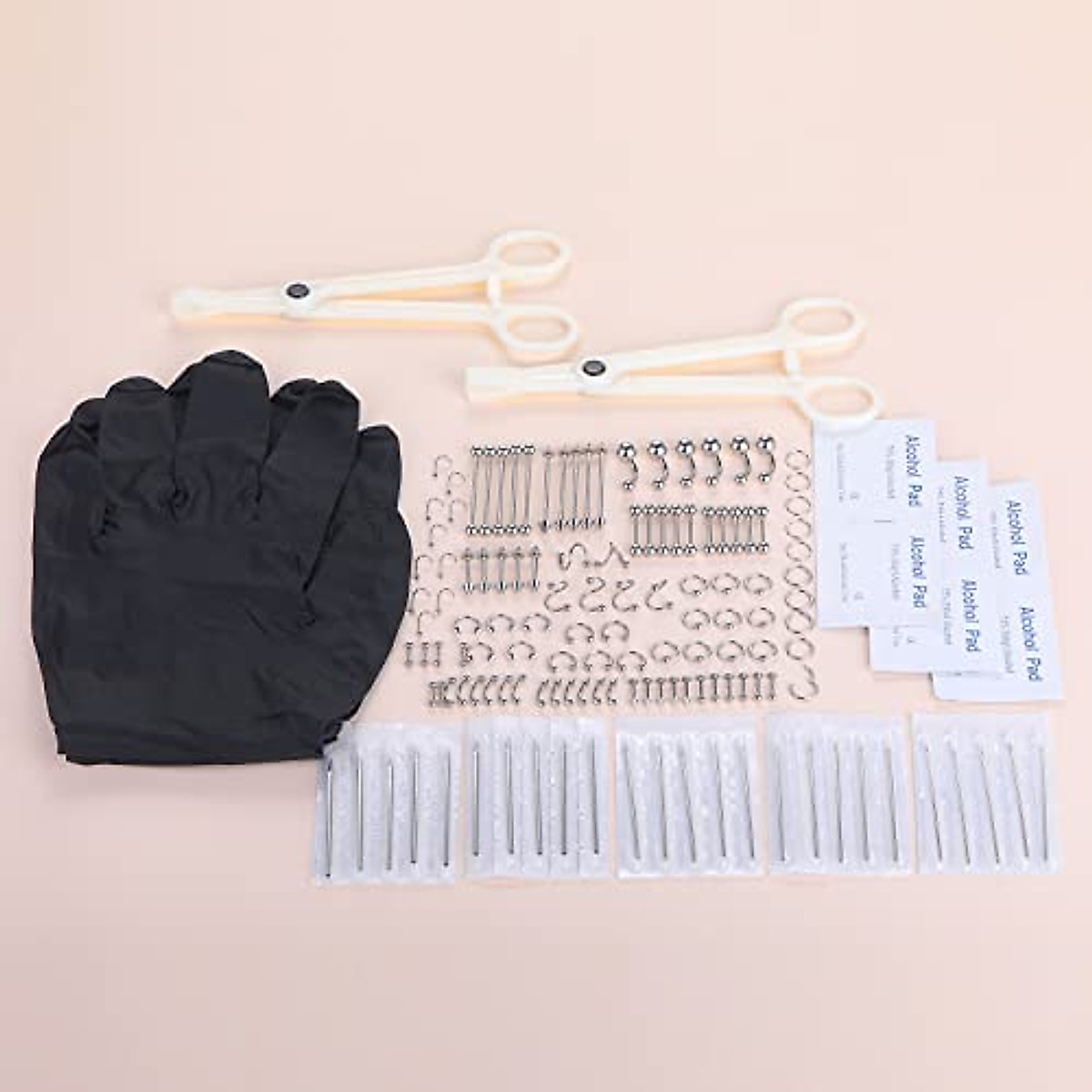 Aumeo 140PCS Stainless Steel Body Piercing Kit 14G 16G 20G Piercing Needles Belly Button Rings Tongue Tragus Cartilage Helix Daith Rook Earring Lip Eyebrow Nose Rings Body Jewelry Tool