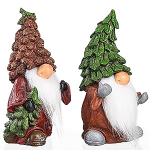 Funoasis 2PCS Resin Christmas Tree Gnomes Handmade Gnome Statues Adorable Decor for Table Shelf Fireplace Tiered Tray and Shelf Xmas Figurines