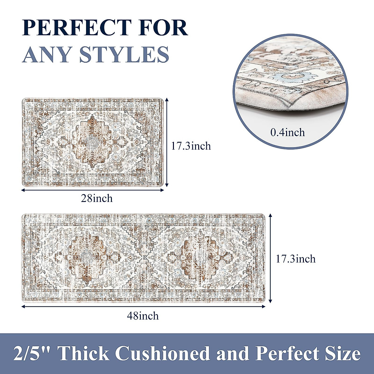 HEBE Anti Fatigue Kitchen Mat Set of 2 Non Slip Waterproof Kitchen Mats for Floor Cushioned Kitchen Rugs and Mats Comfortable Standing Desk Mat Runner for Kitchen,Home Office,Sink,Laundry