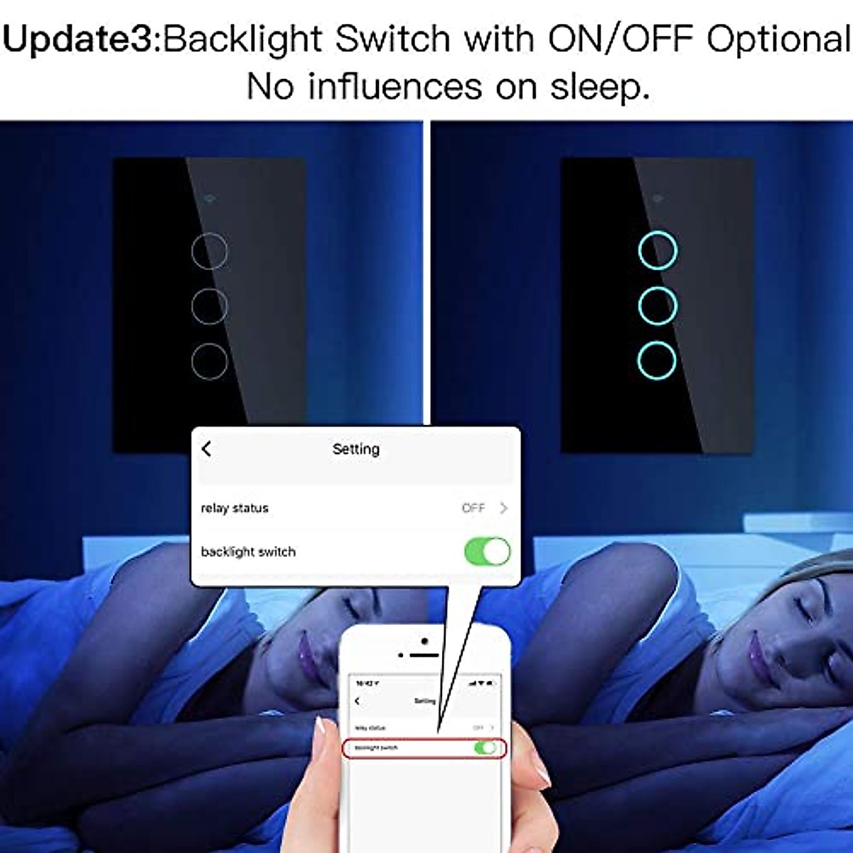 MoesGo 2nd Generation WiFi RF433 Smart Touch Wall Single Wire Smart Switch?No Neutral Wire Needed Compatible with Smart Life/Tuya App, Works with Alexa and Google Home Single Pole 110V Black 3 Gang