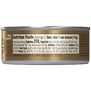 Genova Premium Yellowfin Tuna in Olive Oil, Wild Caught, Solid Light, 5 oz. Can (Pack of 8)