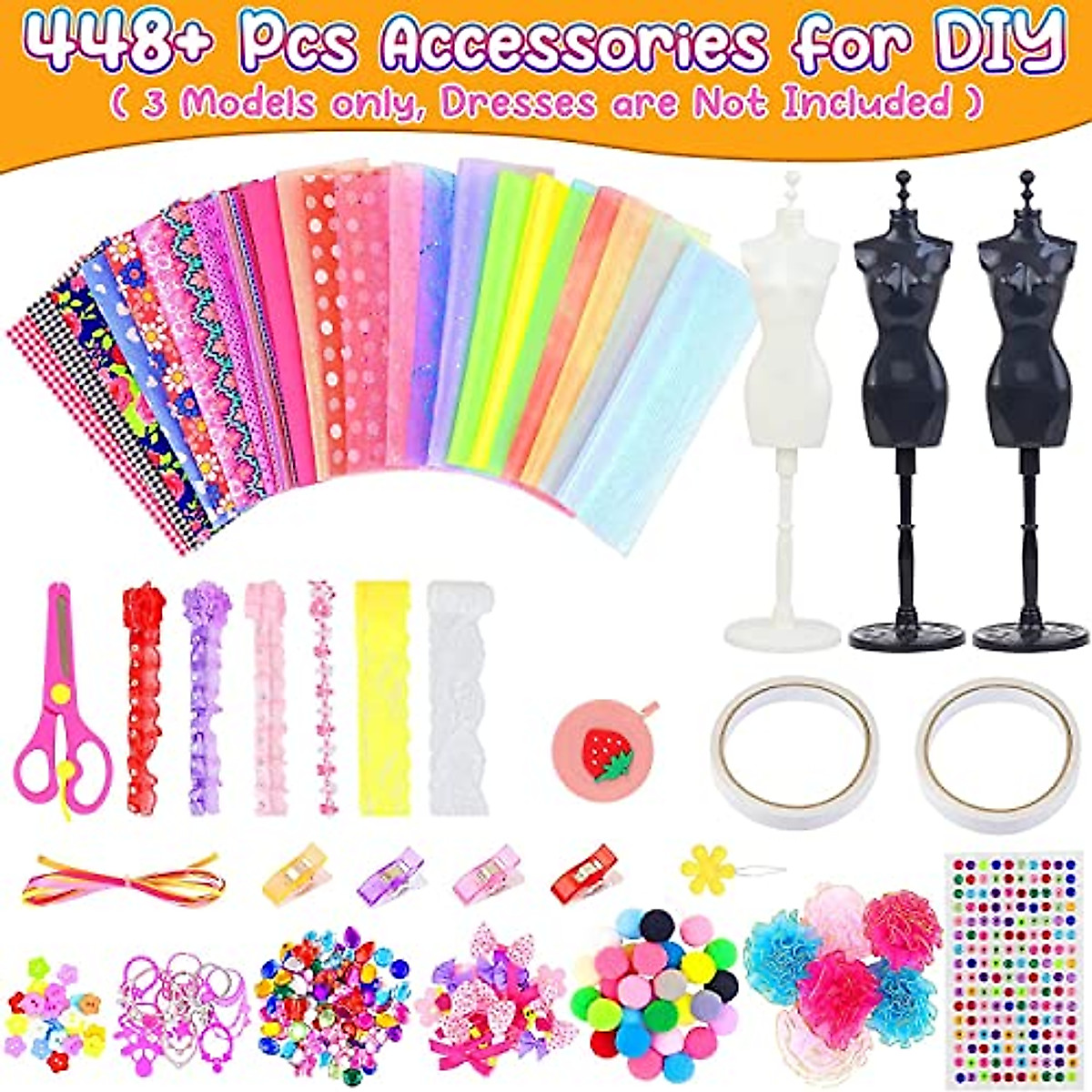 Little Brown Box 400PCS Fashion Designer Kits for Girls with 3 Mannequins Creativity DIY Craft Kits for Kids 8-12 Sewing Kit Barbie Doll Clothes Girls Birthday Gifts
