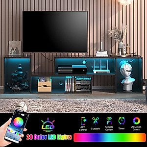 TV Stand, Deformable TV Stand with LED Strip & Power Outlets Free-Combination Entertainment Center for 50 55 60 65 Inch TV,Console TV Stand Modern TV Table Media Stand, DIY Open Storage Bookcase Shelf