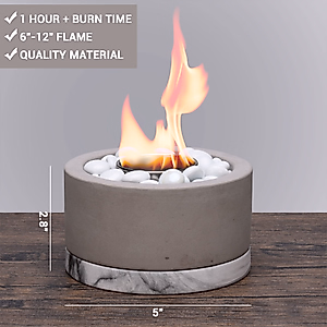 MJ Home Tabletop Fire Pit Bowl, Indoor Pit, Small Smores Place, Portable Fireplace, Personal Round Firebowl with Flame, Firepits for Use on Patio, Balcony, Camping., Gray White