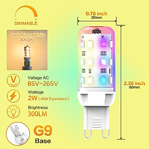 Aegislogic AEG G9 RGB Color Changing LED Bulbs, Remote Control & Dimmable, 2W Replaces 20W Halogen, 4 Moods, T4 Bi-Pin Base, 300LM, 3000K (2 Pack) - Color Changing Light Bulb with Remote