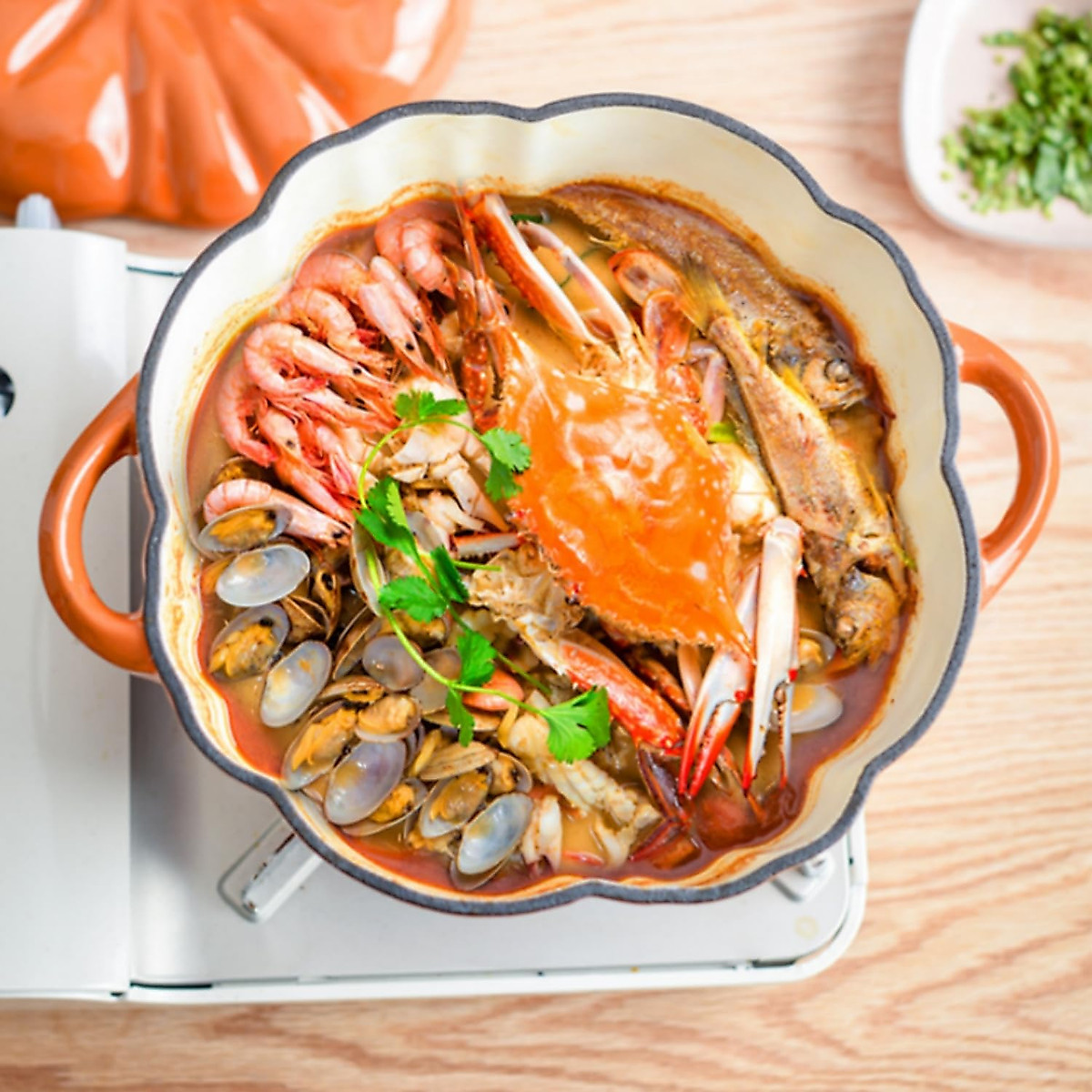 Enameled Cast Iron Dutch Oven with Lid –Pumpkin Cocotte – Non Stick Dutch Oven Pot – Sturdy Ovenproof Stockpot Cookware – Enamelled Cooking Pot – Oversized Handles (1.6-quart)