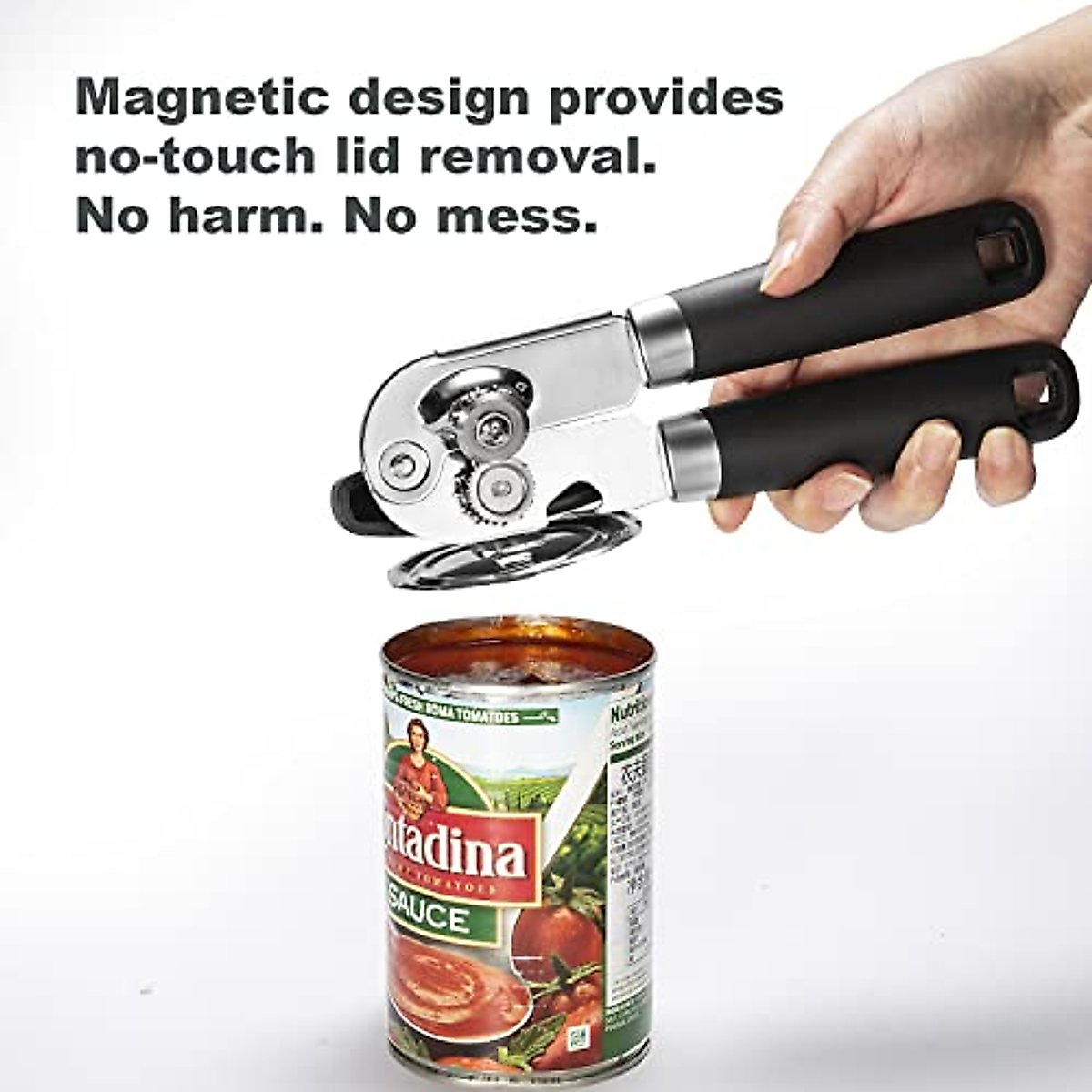 Can Opener Manual, UHIYEE Handheld Can Openers with Magnet, Hand Can Opener with Soft-Handle Grips, Sharp Blade for Smooth Edge, Oversize Effort-Saving Knob