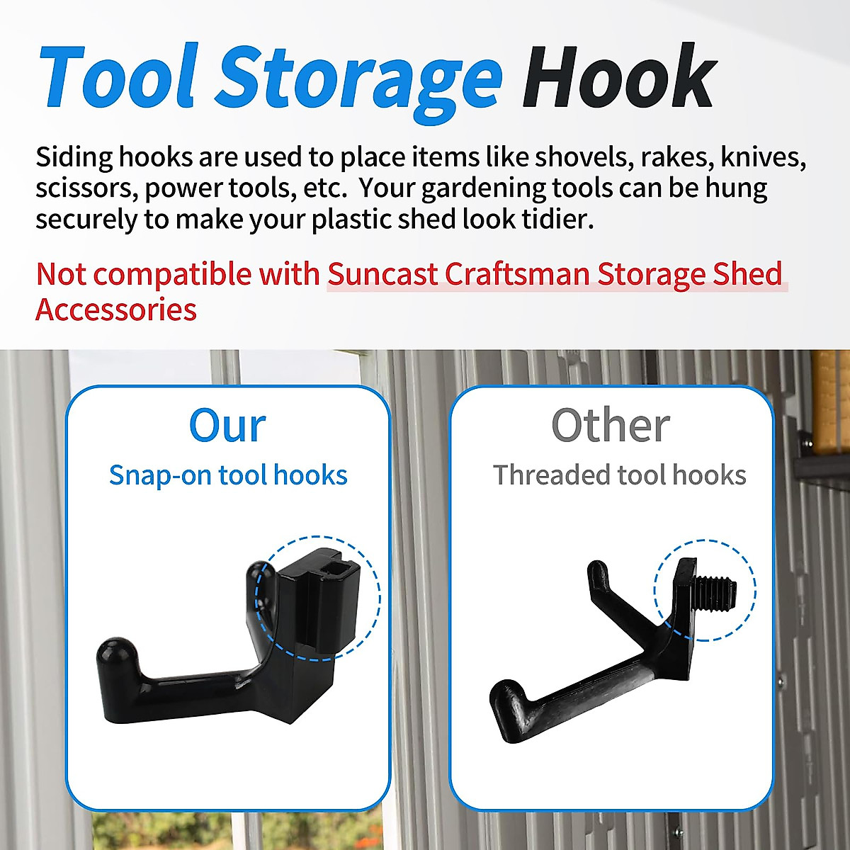 Dfnidy Tool Hooks Compatible with Lifetime Storage Shed Accessories, Black Shed Hook fit for Rakes Shovels Scissors Knives Power Tools, Plastic Shed Accessories Hook Replacement (Pack of 5)