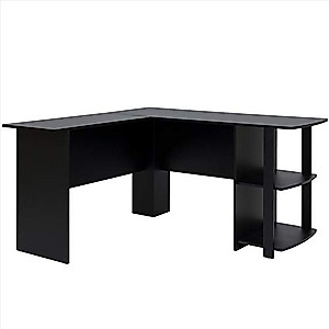 L Shaped Desk with 2 Tier Bookshelves, Computer Corner Desk, Home Office Writing Workstation, Gaming Desk PC Laptop Table with Storage for Study/Writing/Working (Black)