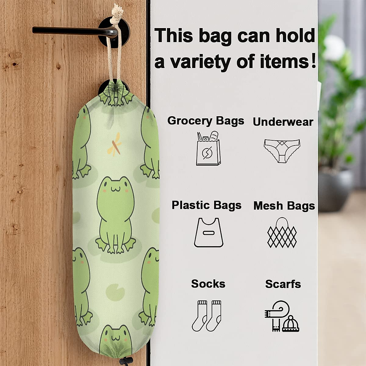 Kawaii Frog Plastic Bag Holder Wall Mount Grocery Bag Holder Reusable Trash Bag Organizer Washable Large Grocery Bag Storage Dispenser ​for Kitchen Pantry