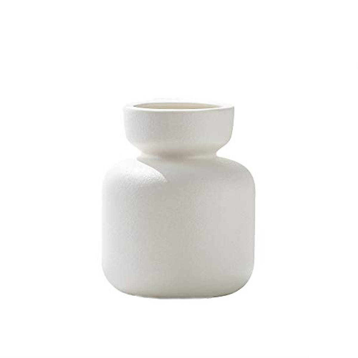 White Ceramic Flower Vase, Simplicity Vertical Textured Vase for Home Decor (White)