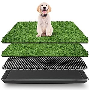 VKMUOI 19 x 23 in Dog Grass Pad with Tray Pet Training Pads with Tray Reusable Fake Grass for Dog to Pee on Dog Litter Box-Indoor/Outdoor Dog Potty Tray with Pee Pads