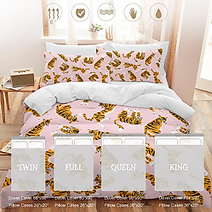 Sleepwish Cute Duvet Cover Cartoon Tigers Pattern Bedding for Kids Teen Girls Boys 3pc Big Cat Animal Bed Set Pink (King)