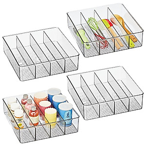 mDesign Plastic Stackable Tea Bag Storage Organizer Bin with 4 Divided Compartments - Holder for Kitchen Cabinet, Pantry, Countertop - Holds Sugar Packets, Coffee Pods, Ligne Collection, 2 Pack- Clear