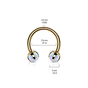 Covet Jewelry Claw Set Opals on Internally Threaded 316L Surgical Steel Horseshoes for Cartilage, Daith, Eyebrow, Septum and More (Steel/Opal White)