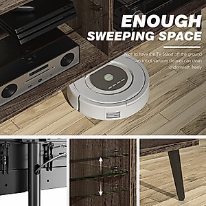 Rfiver Swivel Wood TV Stand with Mount for 32-70 Inch Flat Screen TVs, Entertainment Center with 4-Shelf Storage Cabinet for Media Console, Universal Floor TV Stand Cabinet for Home, Rustic Oak