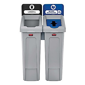 Rubbermaid Commercial Products Slim Jim Recycling Station 2-Stream Landfill/Mixed Recycling Bin/Can/Kit/Station, 23-Gallon, for Offices/Home/Higher Education/Commercial Facilities
