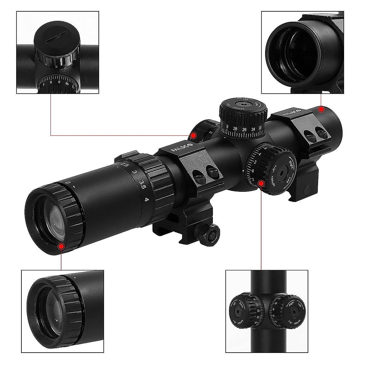 FALSCO 1.25-4X24 Four Times Scope Short Rifle Scope with Red Green Illuminated Reticle