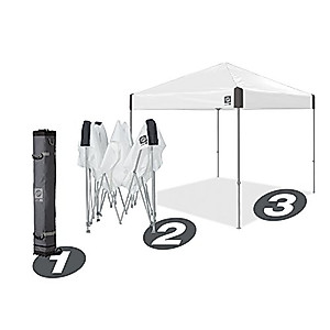 E-Z UP Ambassador Instant Shelter Canopy, 10' x 10', Roller Bag and 4 Piece Spike Set, White Slate
