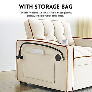 3 in 1 Sleeper Sofa Chair Bed,Velvet Convertible Sleeper Chair Bed,Pull Out Bed Chair With USB Port & Ashtray and Swivel Phone Stand & Storage Pockets,Modern Chair Sleeper Bed for Living Room