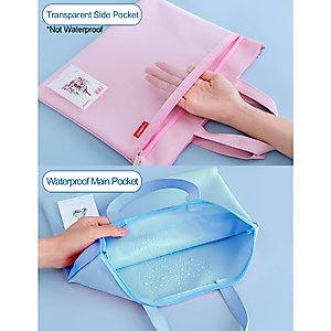 Pendancy Mesh Zipper Pouch 11x13.7 in, Large Double Pocket Waterproof File Bag with Handle, A4 Size Foldable Document Storage for Puzzle Project/Cross Stitch/Travel/Office（Blue）