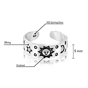 AeraVida Celestial Sky Sun Moon and Star Manifestation Sterling Silver Bali Toe or Pinky Ring