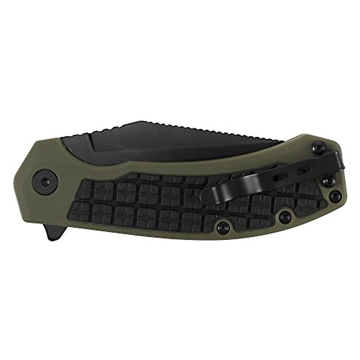 Kershaw Faultine Pocketknife (8760); 3-Inch 8Cr13MoV Blade with KVT Manual Open, Black Oxide Coating and Rubber Overmold, Olive Handle, Pocketclip