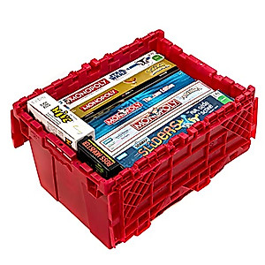 12 Gallon Heavy-Duty Flip Tote Storage Container (PACK OF 6) - Red, Commercial Flip Top Tote, Industrial Plastic Storage Tote - 21 in. L x 15 in. W x 12in. H, Padlock & Metal Hinged Flip Cover