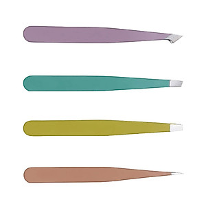 Professional Tweezers Set 4 Pack, Point Tweezers, Slant-Point Tweezers Slant Tweezers (Colorful 1)