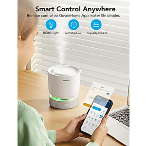 GoveeLife Smart Essential Oil Diffuser with Alexa Voice App Control for Home Office Bedroom, 300ml Quiet Cool Mist Aroma Diffuser with 2 Mist Modes, White Noise, Waterless Auto Off/Alarm