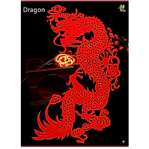Traditional Chinese Wedding Party Decoration Dragon Phoenix Door Stickers Paper-Cut Window Bars