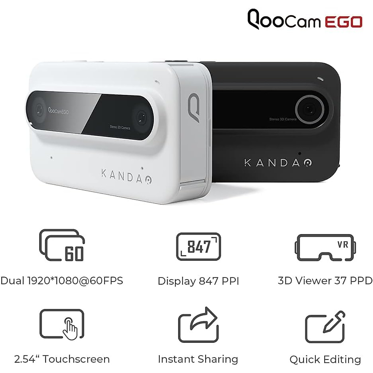 QooCam EGO Instant View 3D Camera Binocular 4K Sports Camera VR Adaptation 3D Lipo Vlog Camera HD (White)