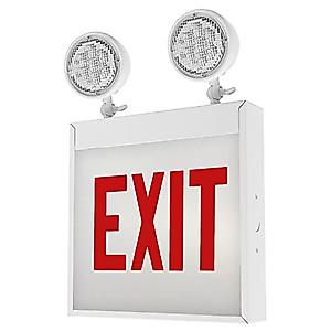LFI Lights | Chicago Approved Combo Red Exit Sign with Emergency Lights (No Arrow) | Steel Housing | All LED | Two Adjustable Round Heads | Hardwired with Battery Backup | UL Listed | CHCO-NA