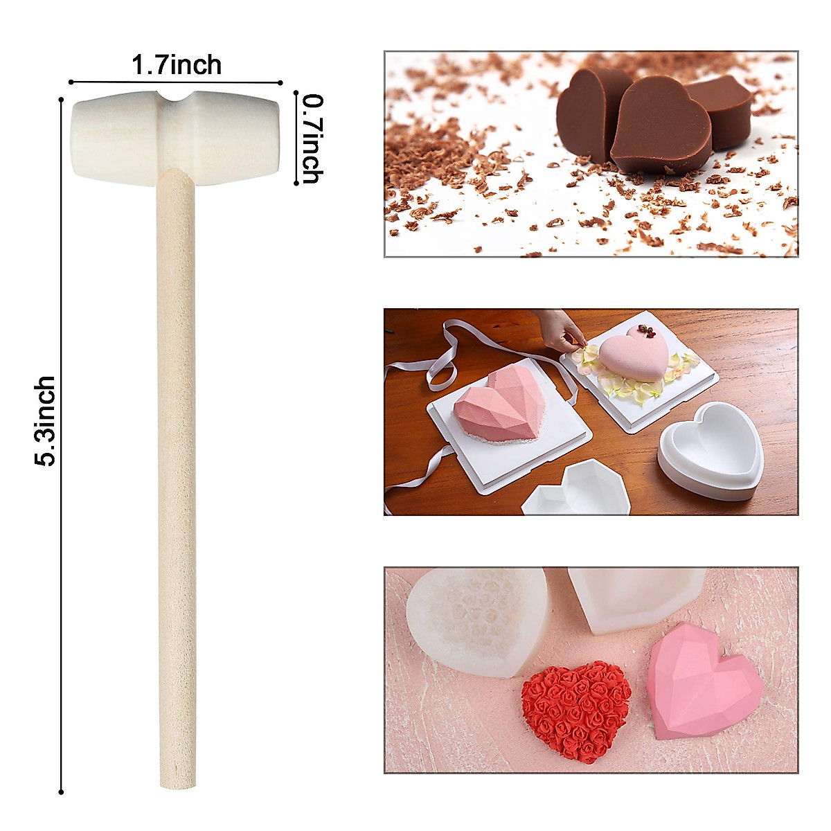24 Pieces Mini Wooden Hammers Mallets Gavel Toy for Kids, Cute Breakable Heart Hammers for Chocolate