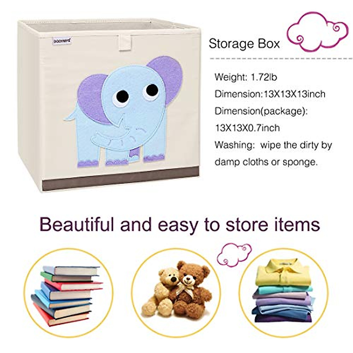 DODYMPS Foldable Animal Toy Storage Bins/Cube/Box/Chest/Organizer for Kids & Nursery, 13 inch (Elephant)