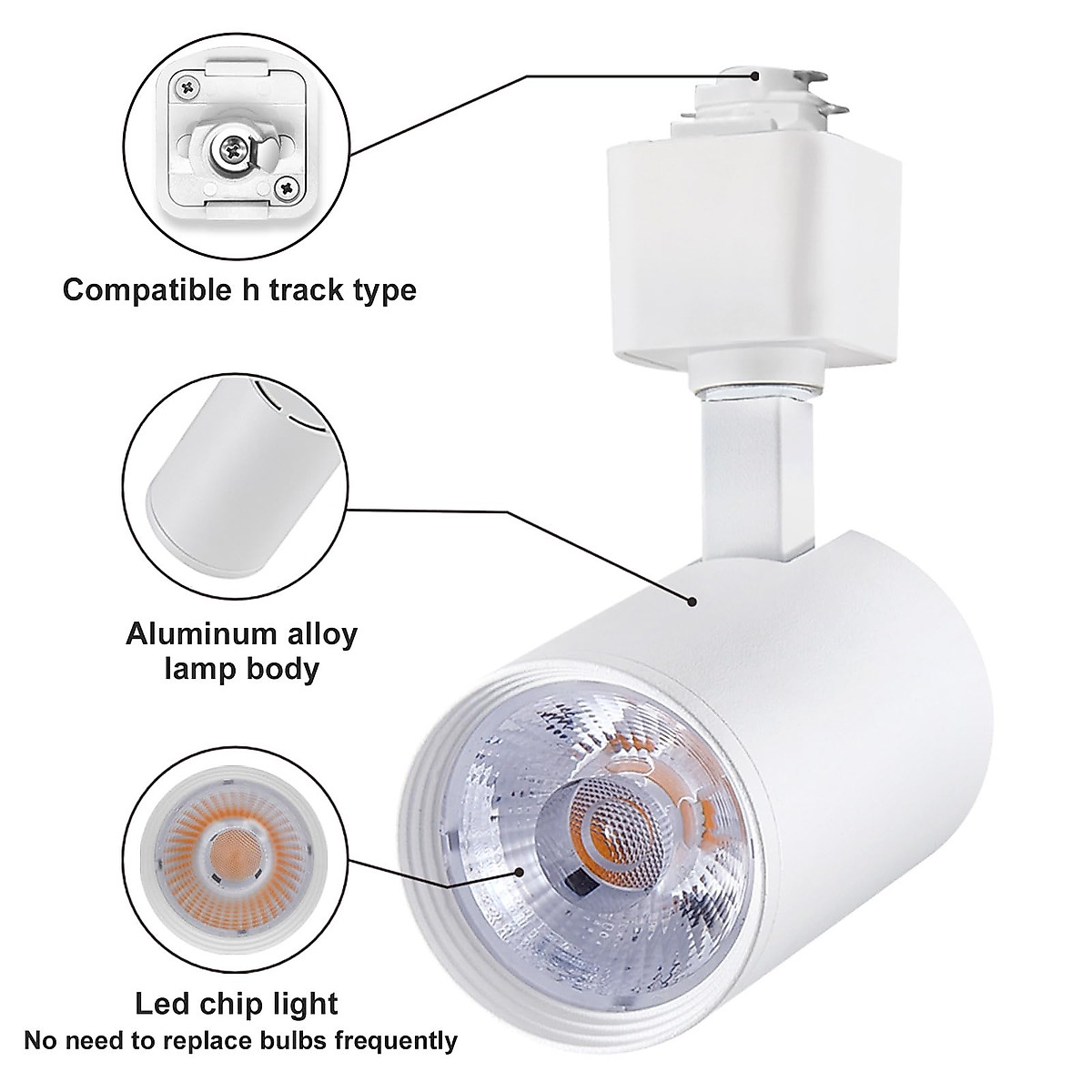 Arcfox 7W 3000K LED Track Lighting Heads Dimmable 3 Wire Single Circuit H Type Track Light Fixture ETL CRI90 for Dining Room Kitchen Accent Lighting 6 Pack White