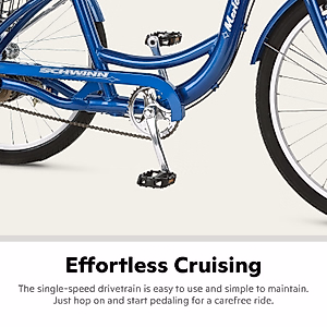 Schwinn Meridian Adult Tricycle Bike, Mens and Womens Three Wheel Beach Cruiser, 26-Inch Wheels, Low Step-Through Frame, Wide Seat, Rear Folding Basket, Single-Speed, Blue