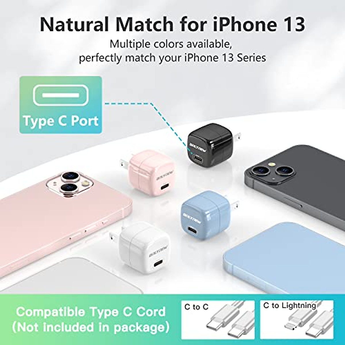 USB C Wall Charger - 20w USB-C Power Adapter Type C Charging Block Fast Charging Brick Wall Plug Compatible for iPhone 13/13 Mini/13 Pro/13 Pro Max/12/11, Galaxy, Pixel, iPad, and More (Pink)