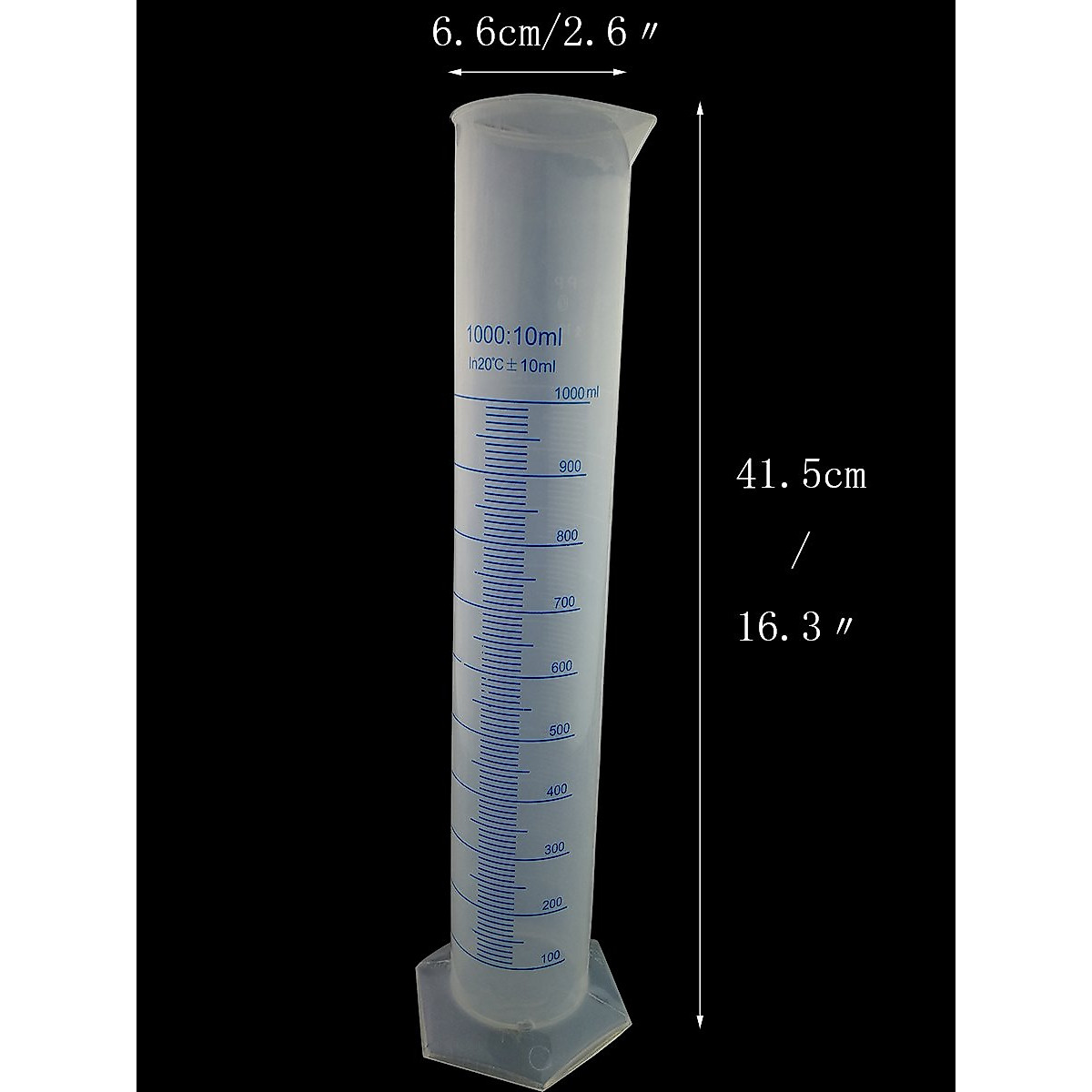 Winterworm® 1000ml Transparent Plastic Graduated Cylinder for Laboratory Tests