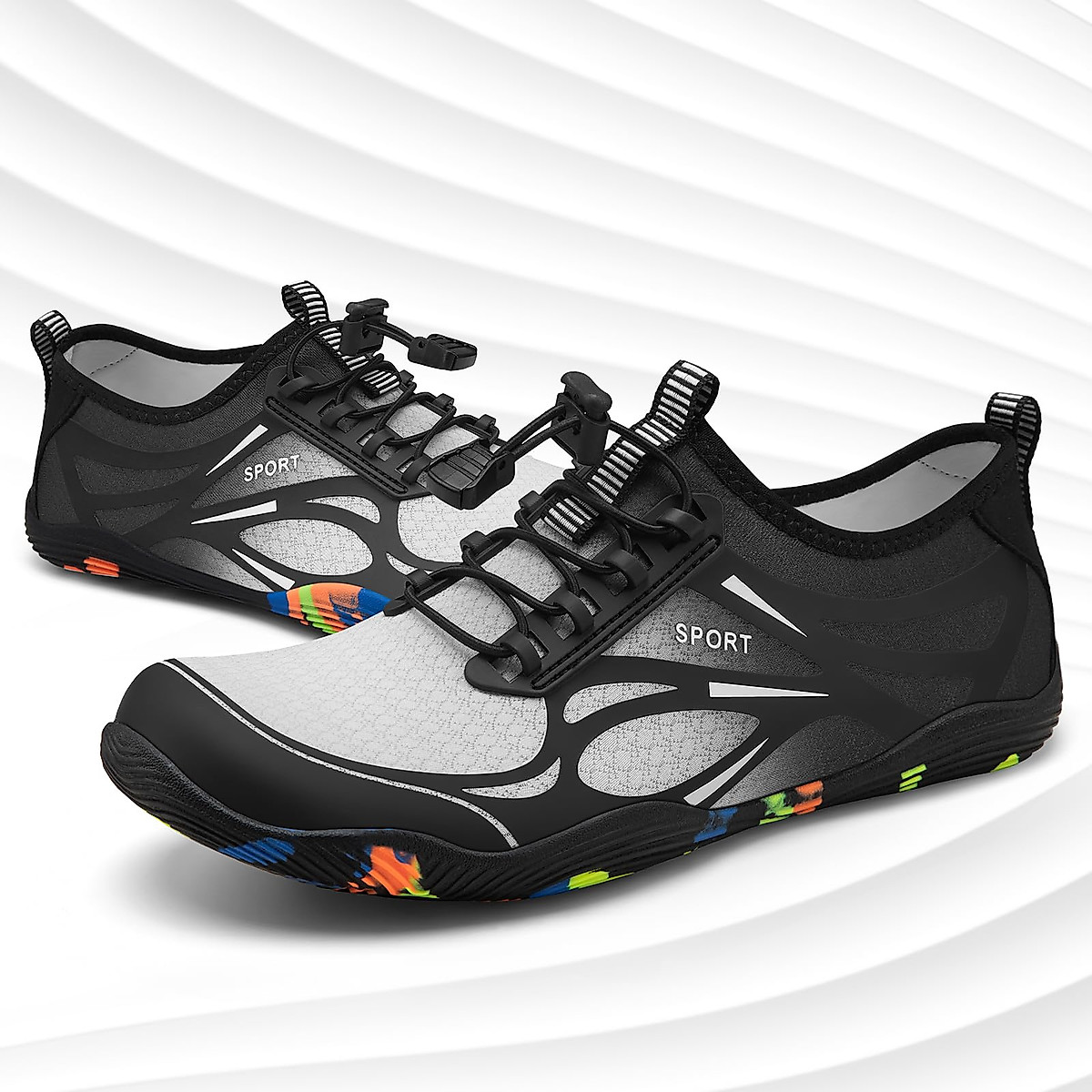 Water Shoes for Men Women River Shoes Adult Swim Beach Lake Pool Aqua Socks Barefoot Quick Dry for Hiking Surfing Kayaking Cruise Ship Essentials Size Women 12 / Men 10.5(Black White)