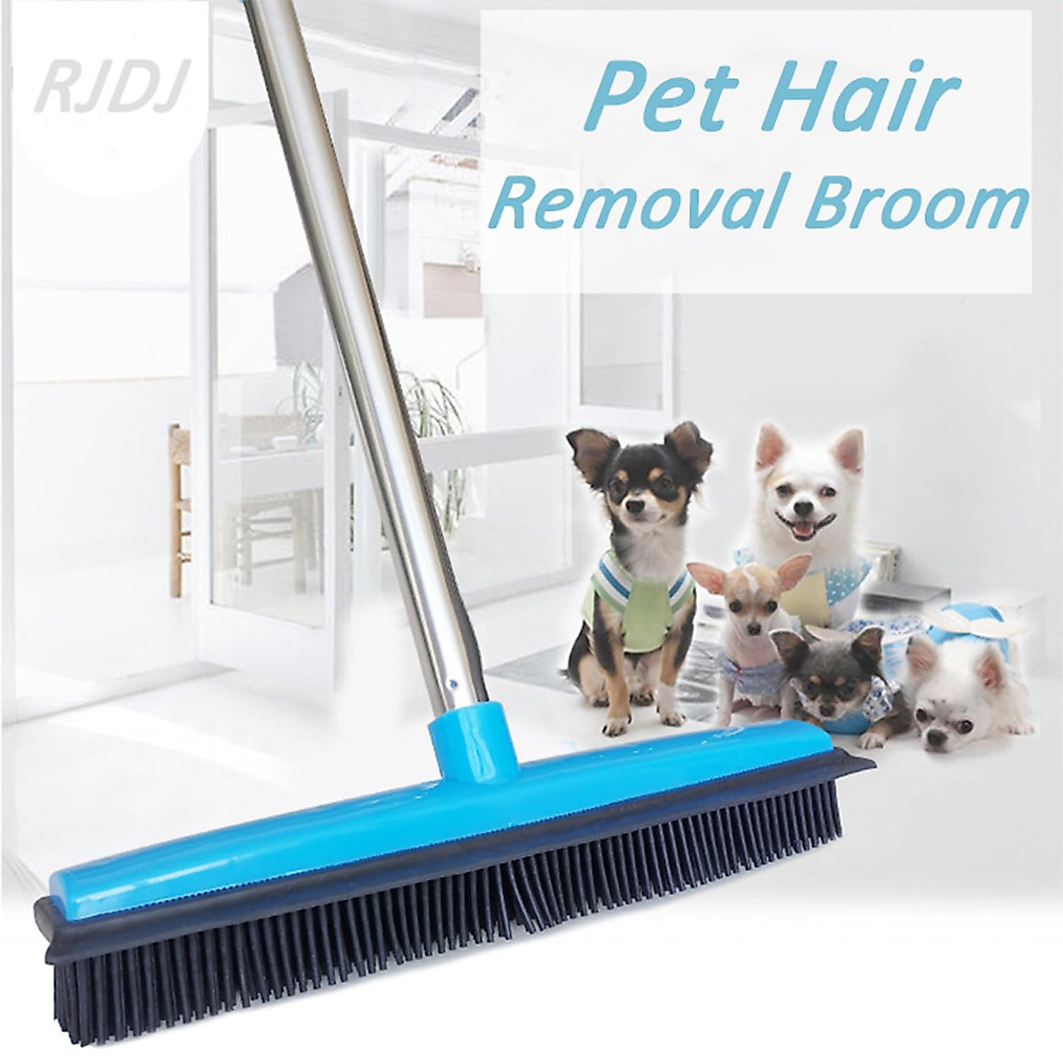 Indigopetco Pet Hair Removal Broom, Pet Hair Removal Tool, Multi-Surface Squeegee Rubber Broom, Rubber Broom Pet Hair Remover, Extendable Pet Hair Remover Broom for Carpet, Mats,Couch (Red)