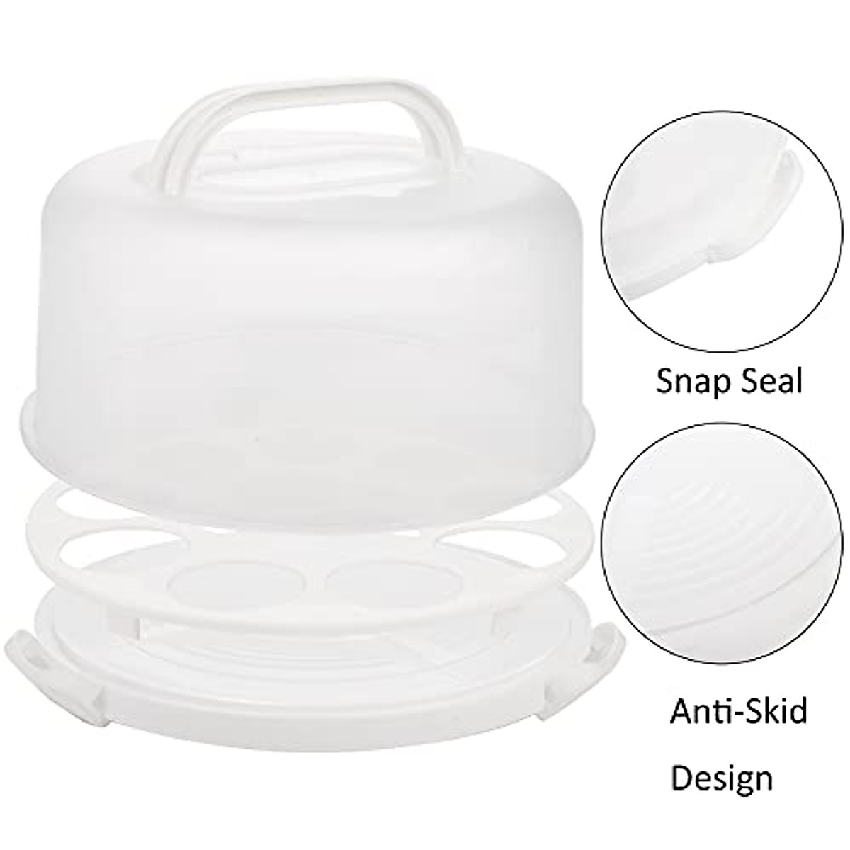 Yesland Cake Carrier with Collapsible Handle - White Cake Container and Holder with Lid - Portable Plastic Round Cake Cover for 10 inch Cake, Pies, Cookies, Nuts, Muffins, Cupcakes and Fruit
