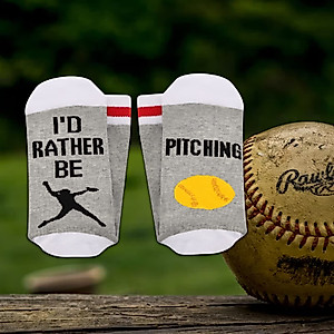 PXTIDY 2 Pairs Softball Socks Softball Gifts For Pitcher I'd Rather Be Pitching Socks Gift for Softball Players Softball Lover Gift(PITCHING)