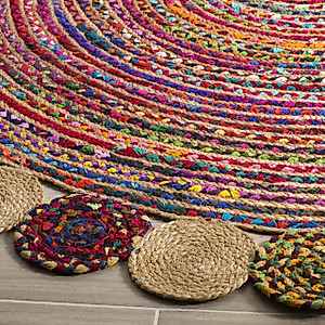 SAFAVIEH Cape Cod Collection 3' Round Red / Multi CAP201A Handmade Boho Braided Jute & Cotton Area Rug