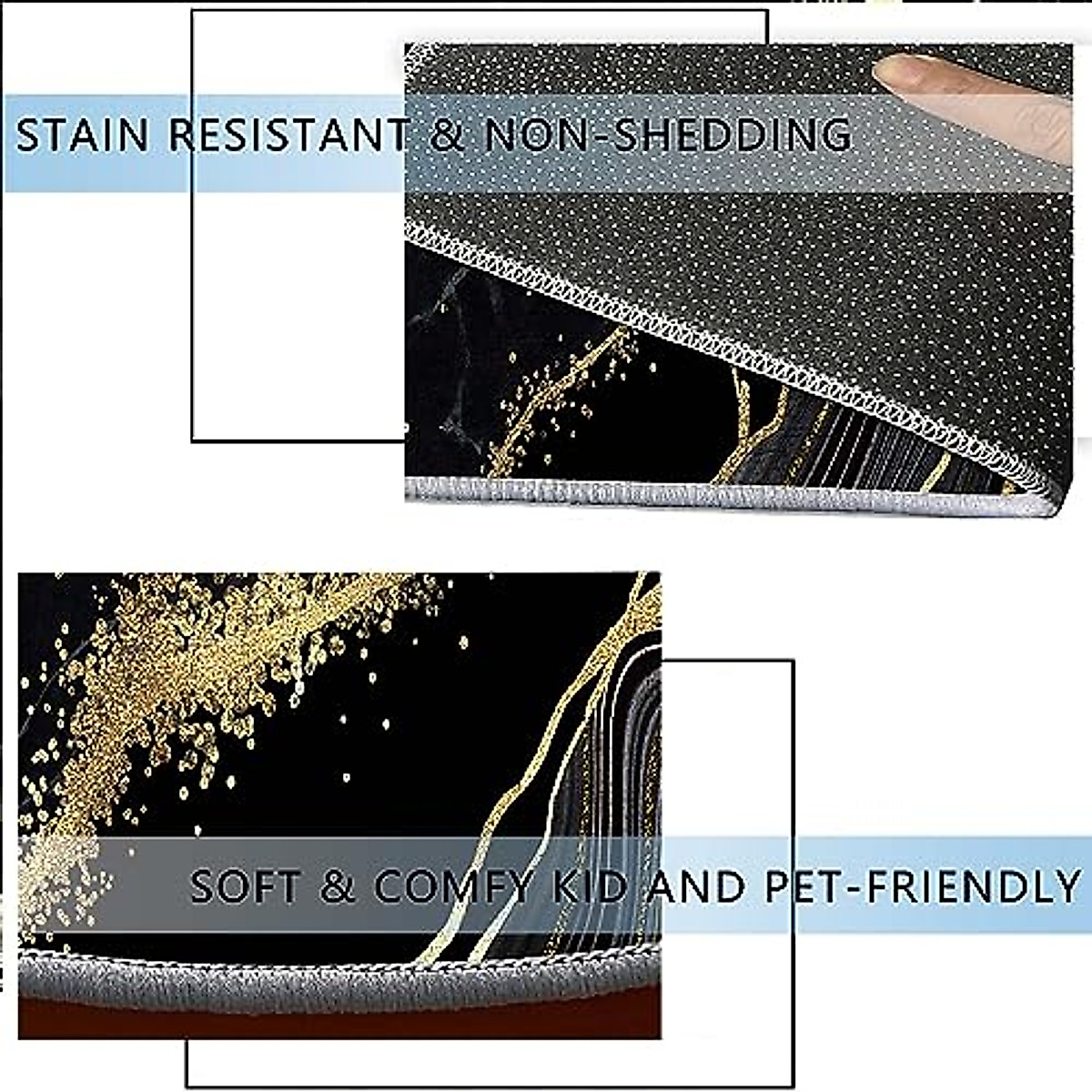 Round Desk Chair Mat Black Gold Office Floor Protector Marble Non-Slip Computer Desk Mat for Tile Floor, Rolling Chairs 5 FT