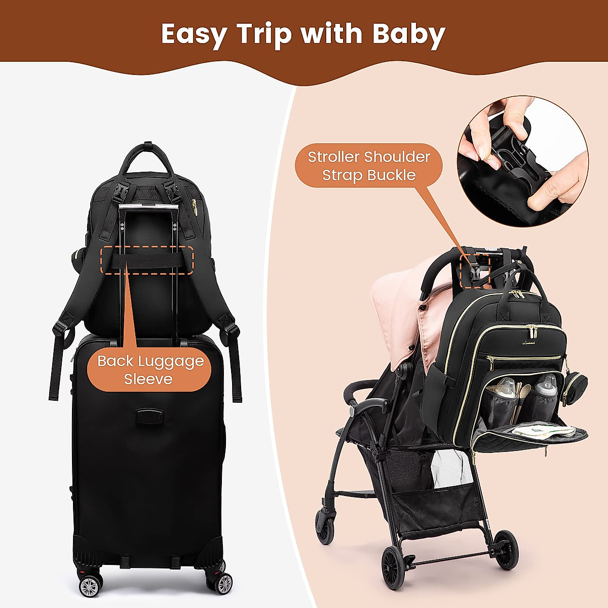 LOVEVOOK Baby Diaper Bag,Waterproof Diaper Backpack with USB Charging Port for Baby, Large Capacity Fit for 15.6 inch Laptop, Black