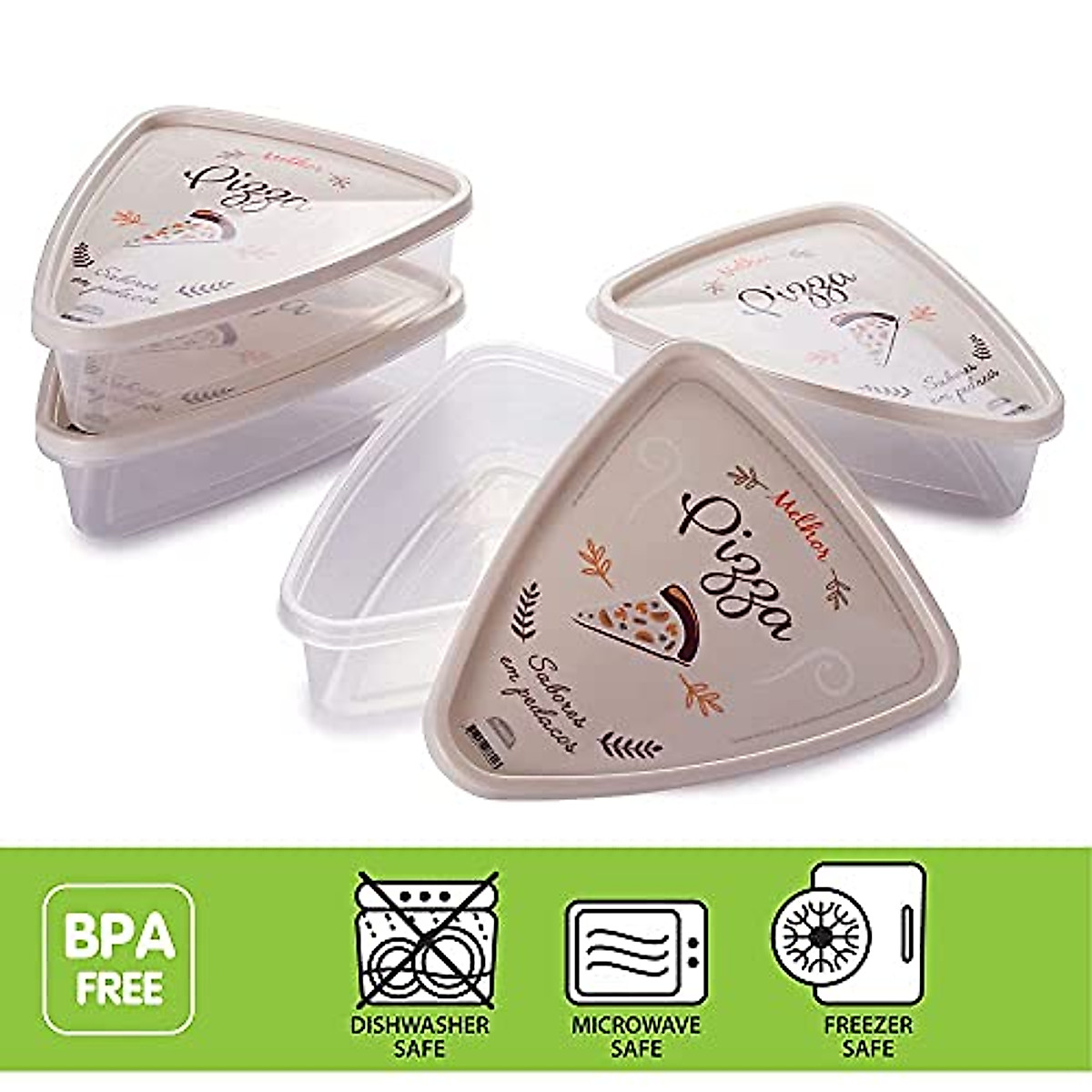 Pizza Slice Container Storage with Lids. Tray, Holder and Saver. 4 Plastic Packs to go. The Best Idea to Serve Pizza to Your Kids. (4, Fendy)