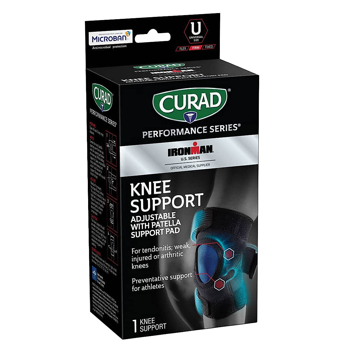 Curad Performance Series Ironman Knee Support, Adjustable with Patella Support Pad, for Tendonitis, Weak, or Injured Knees, Preventative Support for Athletes