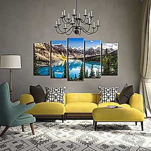 Kreative Arts - 5 Pieces Canvas Prints Wall Art Canada Moraine Lake And Rocky Mountain Landscape Pictures Modern Canvas Painting Giclee Artwork For Home Decoration (Large Size 60x32inch)